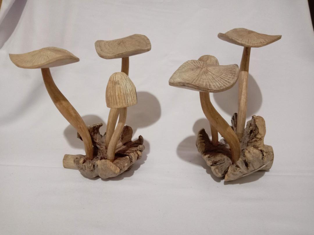 Pajangan Kerajinan Patung Jamur Dari Kayu, Desain & Kerajinan Tangan ...