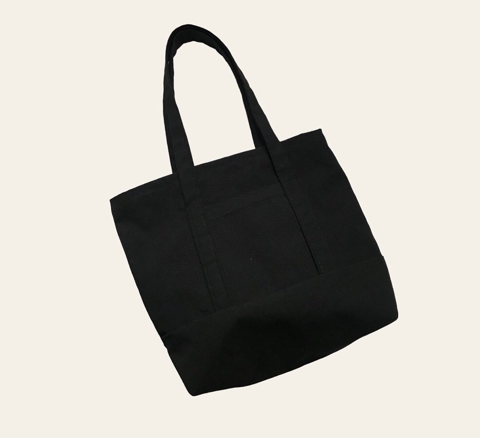 Plain black canvas tote bag with pockets, Women's Fashion, Bags ...