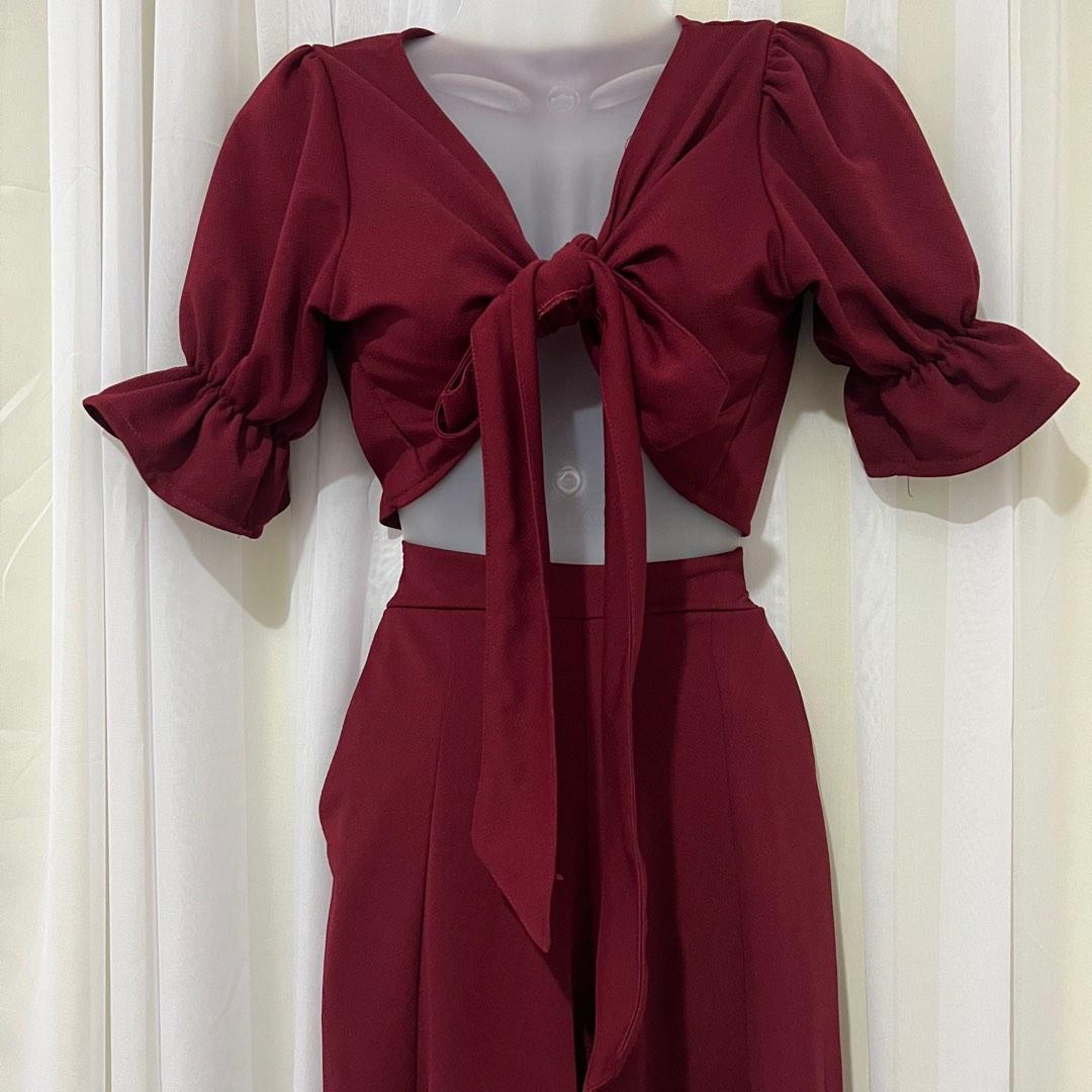 Red Coordinates Crop Top and Pants, Women's Fashion, Dresses & Sets ...