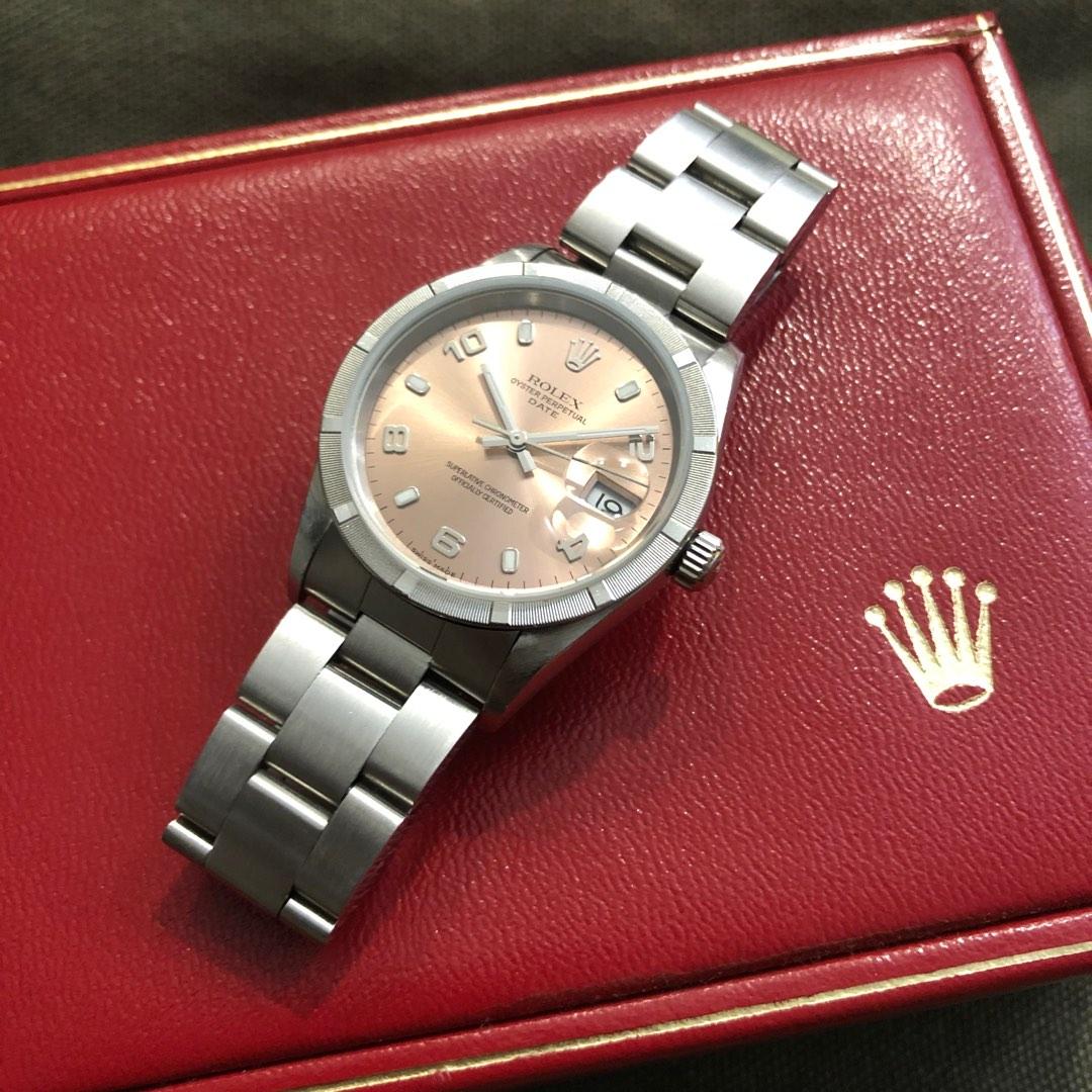 Rolex Salmon Pink Arabic Dial Vintage 34mm Ref. 15210 & 26mm Ref. 6900 ...