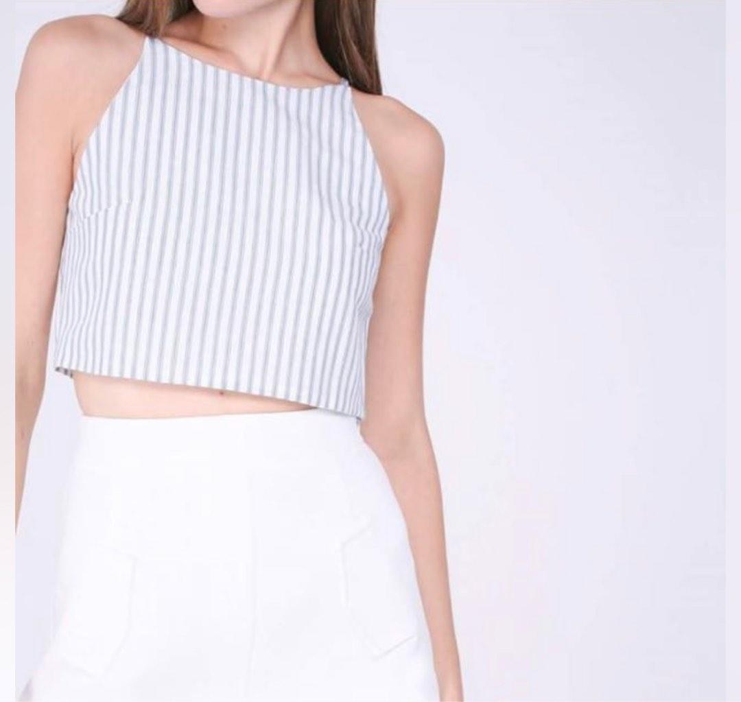 RWB/FTO Blue Stripe Crop, Women's Fashion, Tops, Sleeveless on Carousell