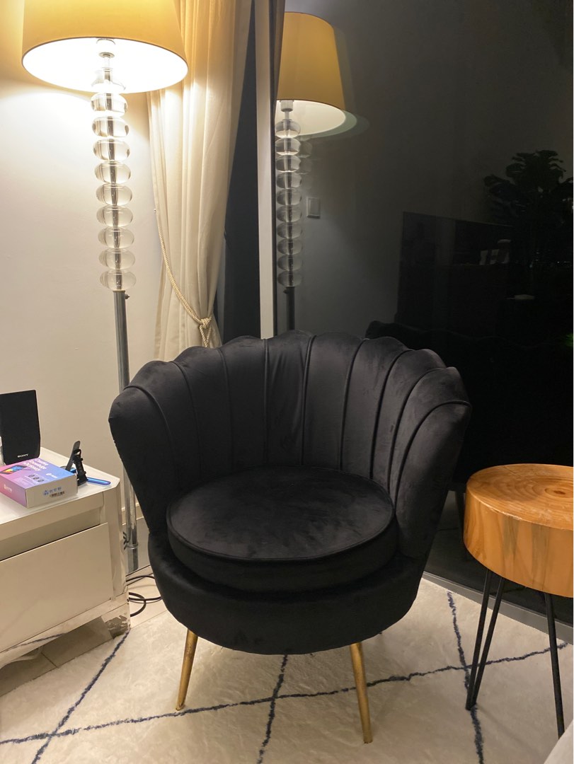 Seashell shaped arm chair in black velvet, Furniture & Home Living ...
