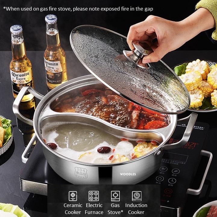 [SG Stock] Woodles 304-Stainless Steel Yuan Yang Non-Stick One-Body Steamboat Hotpot (30cm ...