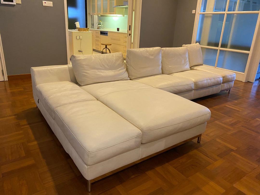 3m White Leather Italian Sofa, Furniture & Home Living, Furniture ...