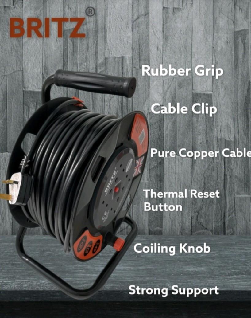 BRITZ Cable reel Heavy Duty extension 4 Way ( 30 meter), TV & Home Appliances, Electrical ...