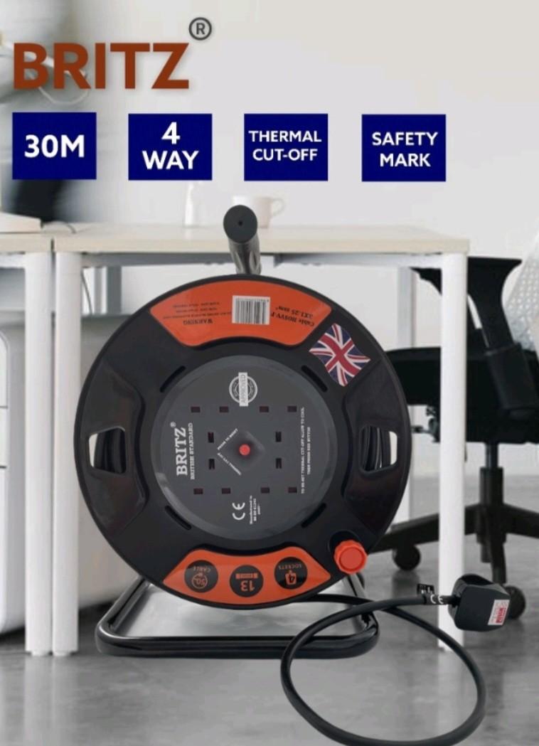 BRITZ Cable reel Heavy Duty extension 4 Way ( 30 meter), TV & Home Appliances, Electrical ...