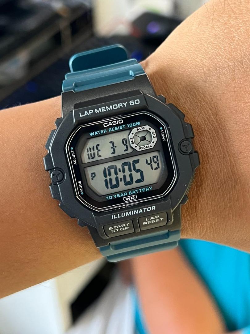 CASIO Lap Memory Digital Blue Resin Band Men's Watch Black Dial WS ...