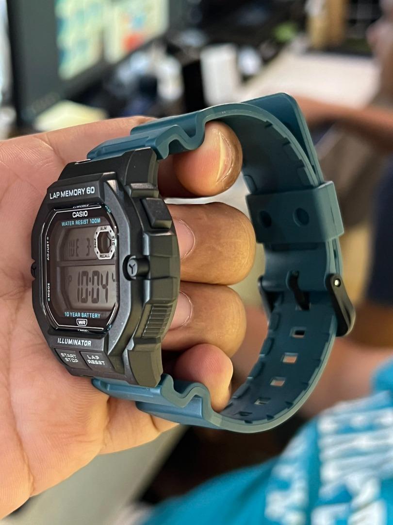 CASIO Lap Memory Digital Blue Resin Band Men's Watch Black Dial WS ...