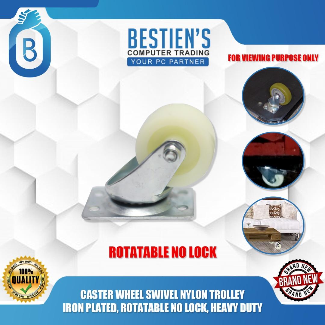 CASTER WHEEL SWIVEL NYLON TROLLEY, IRON PLATED, ROTATABLE NO LOCK ...