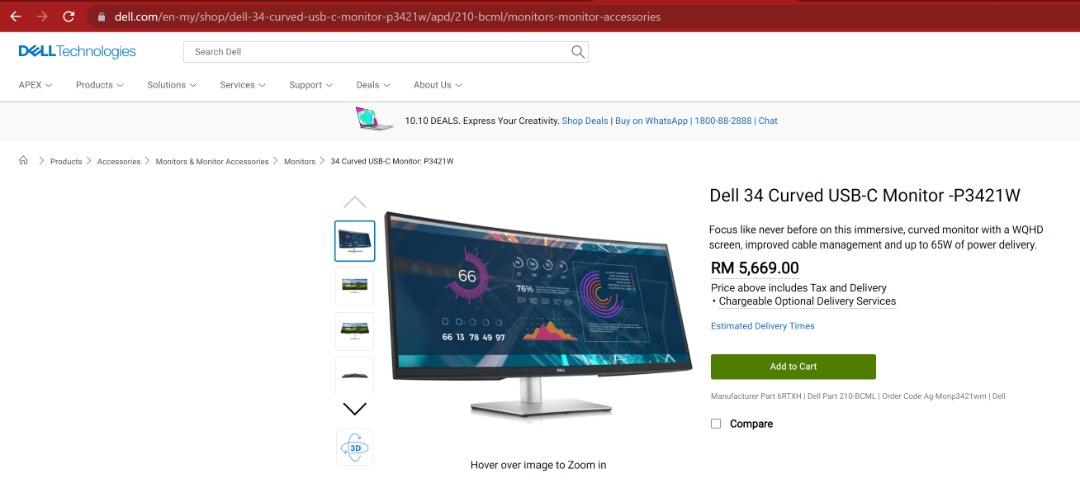 Dell 34 Curved USB-C Monitor -P3421W - Dell 2K QHD UltraWide IPS ...