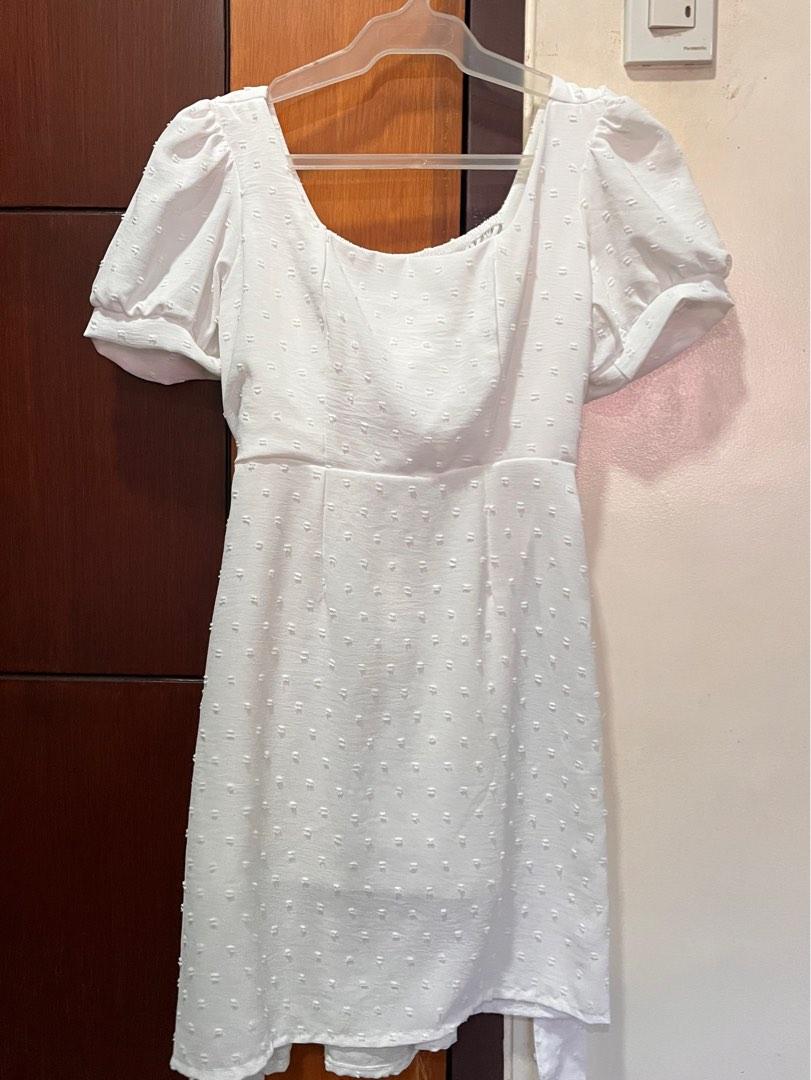 Essentiel Manila white Square Neck Ribbon dress, Women's Fashion ...