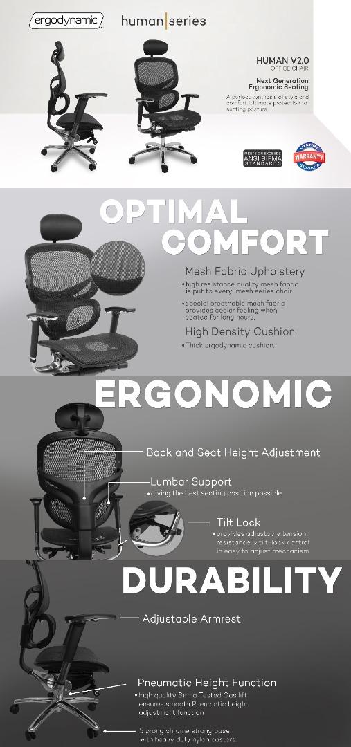 HUMAN V2.0 Ergodynamic High back Mesh Chair, Executive Chair, Office ...