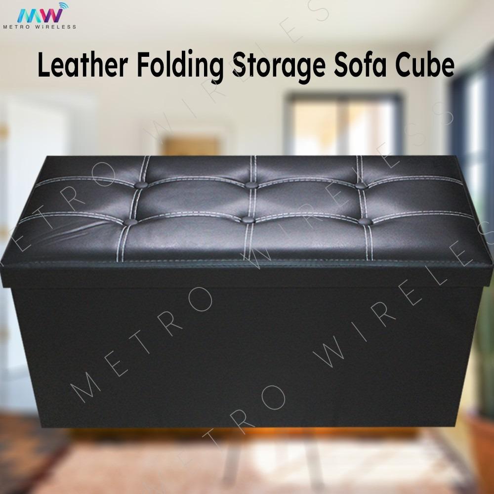 Leather Storage Stool Compartment Rectangular Black Sofa ZH165 ...