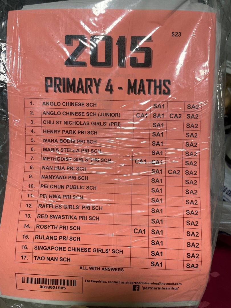 Primary 4 MATHEMATICS (P4 MATH) Top Schools Past Year Papers 2015 ...
