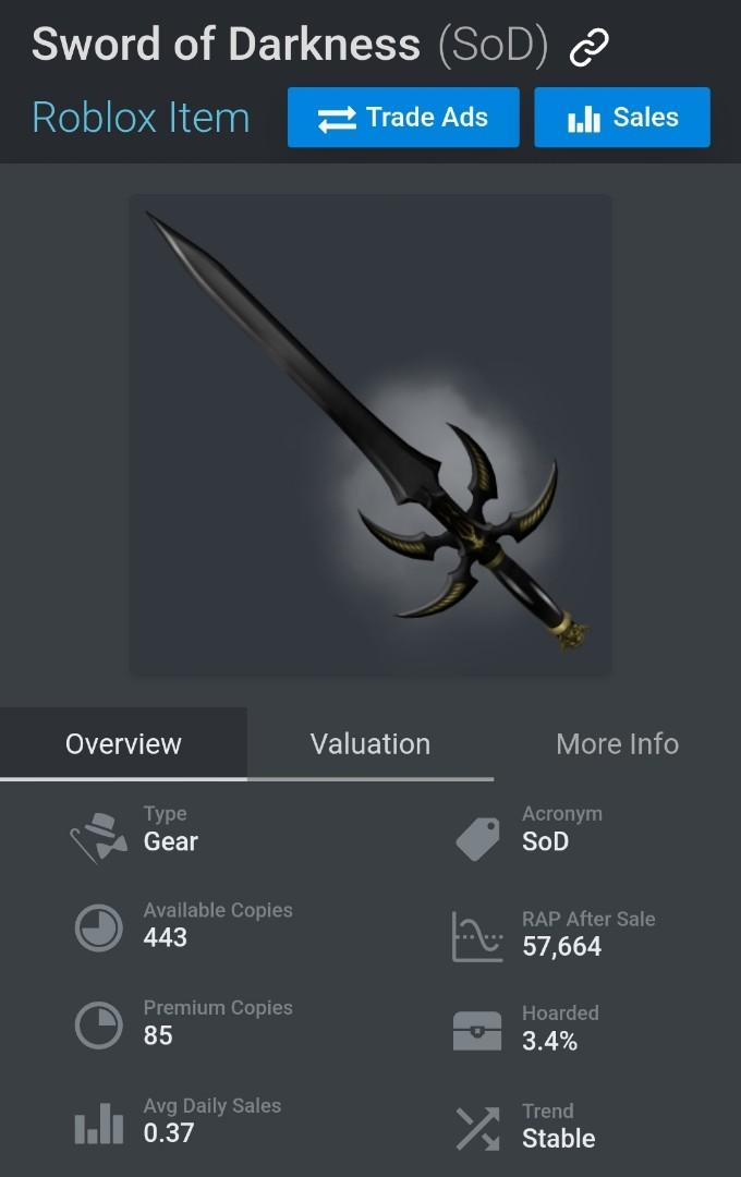Roblox Limited Sword Of Darkness Video Gaming Gaming Accessories Virtual Reality On Carousell