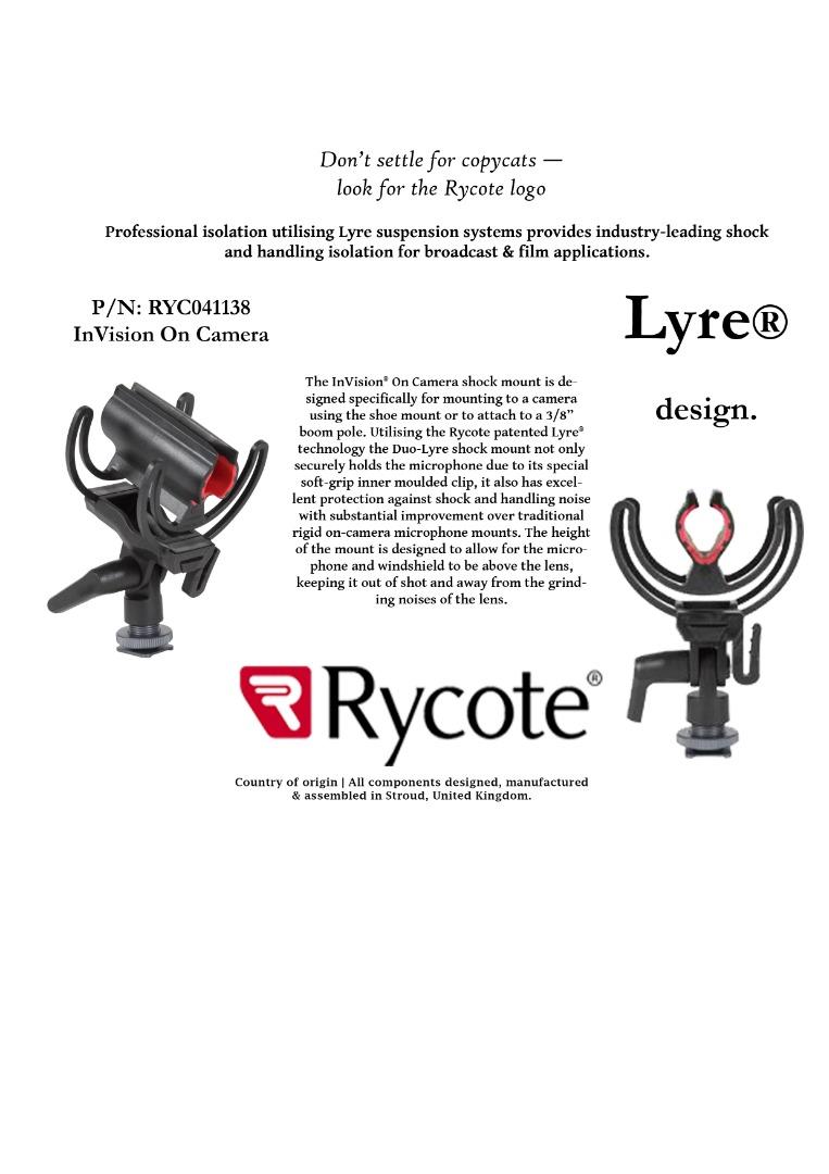 Rycote INVISION BOOM + ON CAMERA MICROPHONE SHOCK-MOUNT, Audio ...