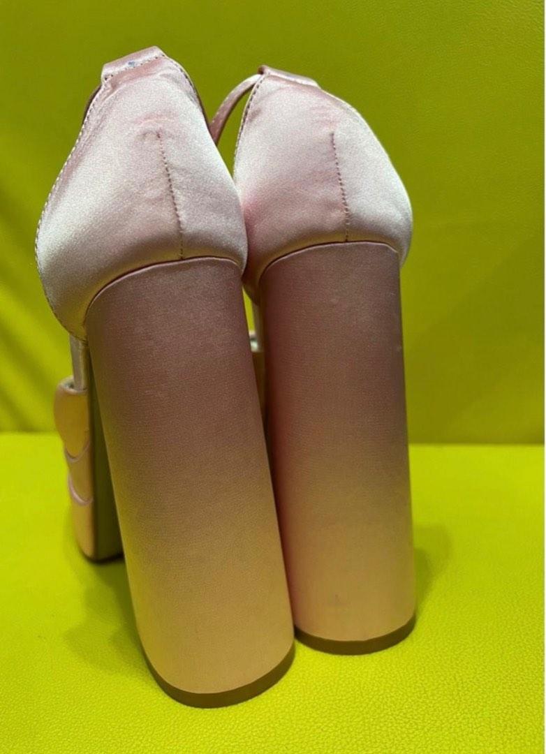 Satin Pink Square Toed Platform Heels, Women's Fashion, Footwear, Heels ...
