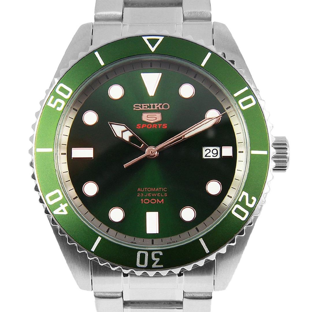 Seiko 5 Sports Green Sunray Dial 100M Stainless Steel Automatic Watch ...