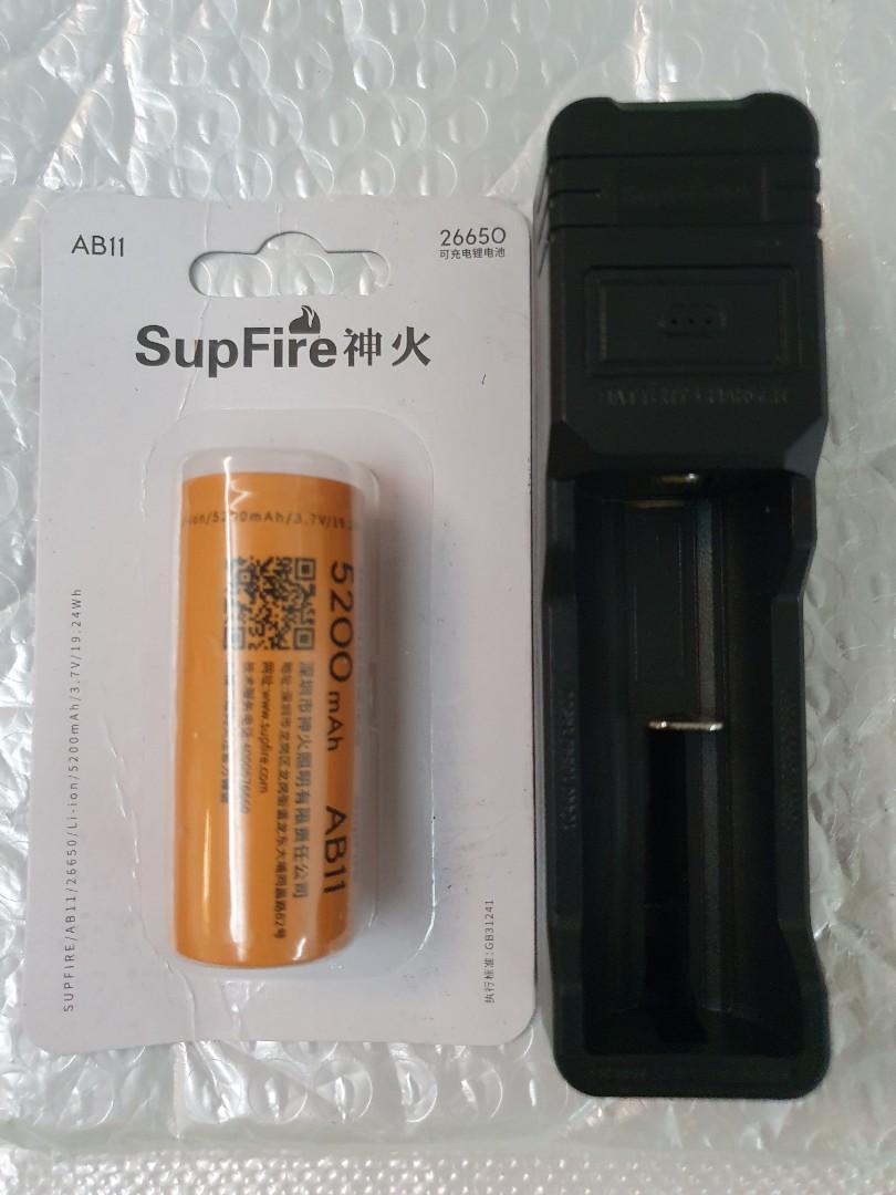 Supfire AB11 Flashlight High Capacity 26650 Li-ion Battery Charger 5200 ...