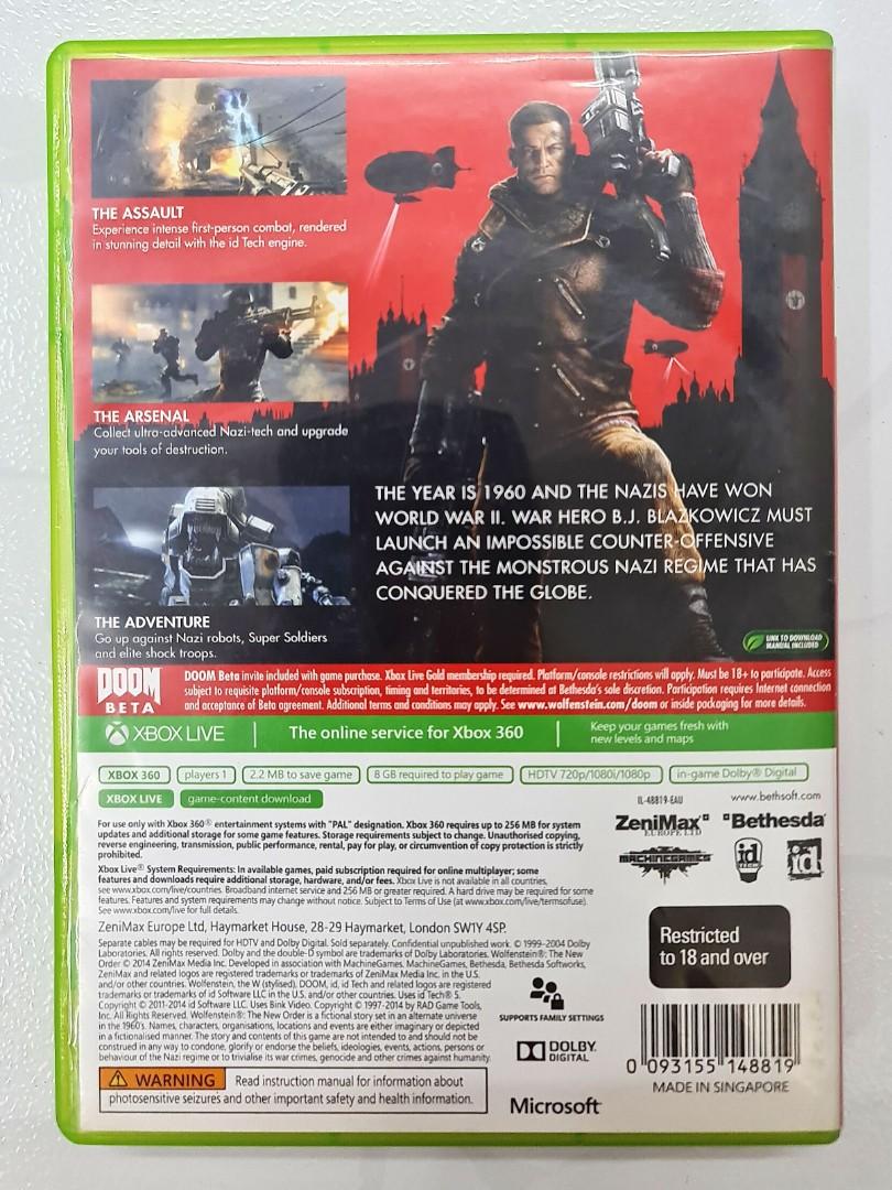 Video Game for Xbox 360 : Wolfenstein: The New Order (4 x disc) *Used ...