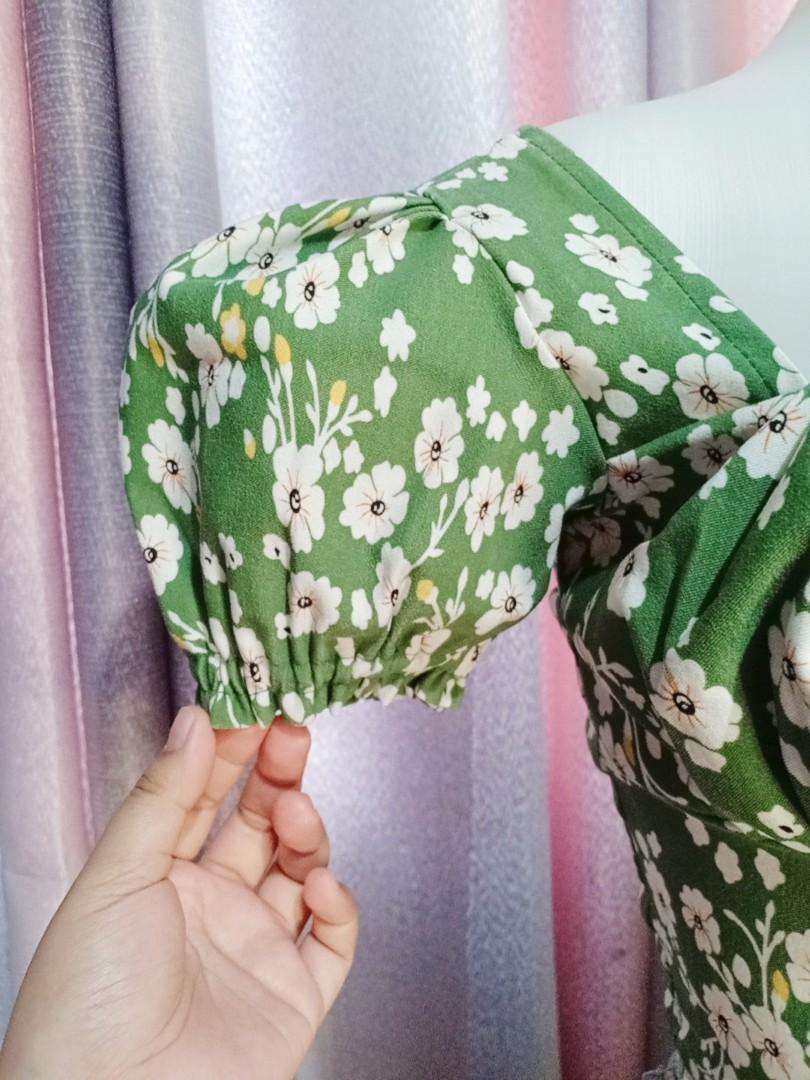 Vintage Puff Sleeve Floral Design Womens Fashion Tops Blouses On