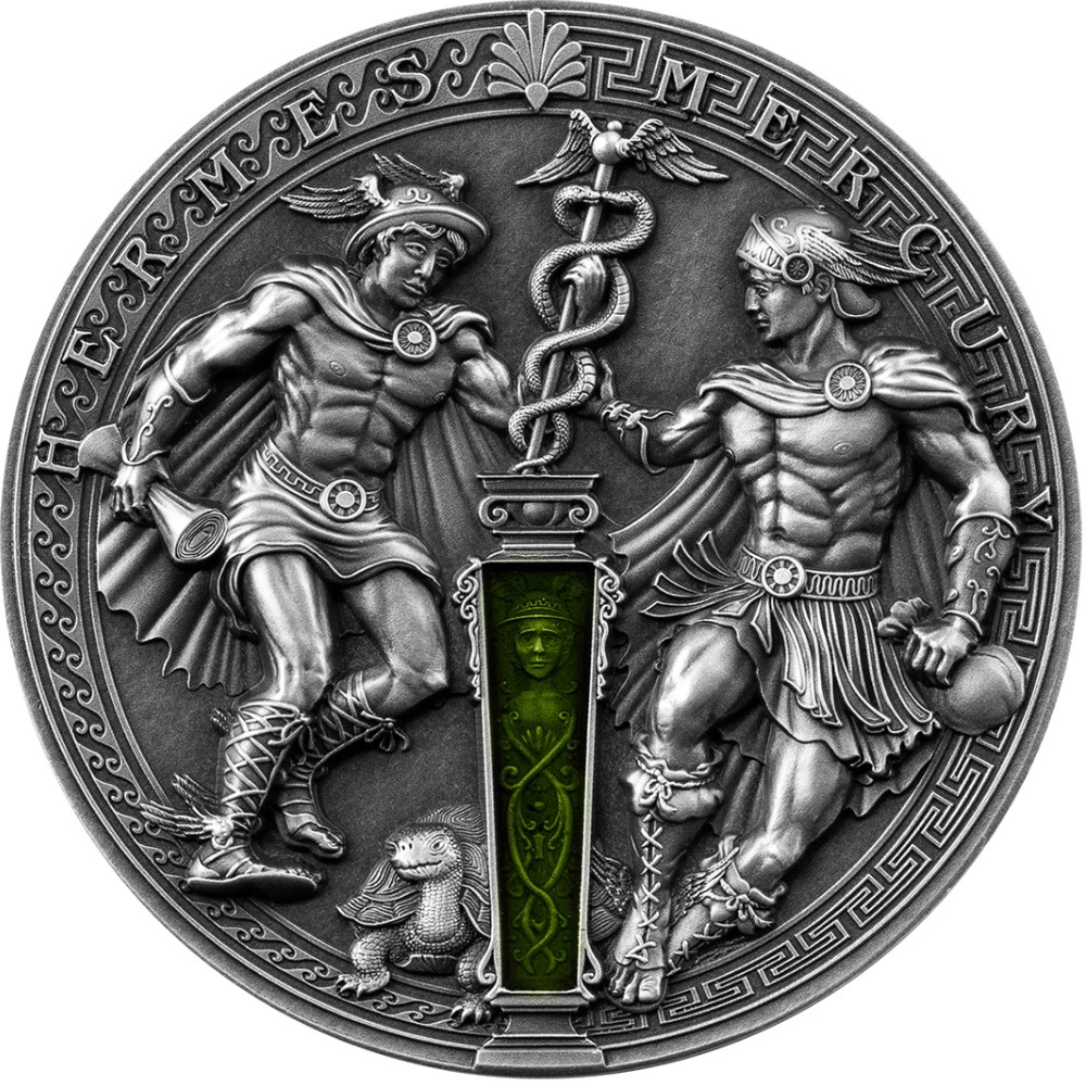 Hermes & Mercury Ultra High Relief Antiqued 2 Oz Silver Coin 2021 Niue ...
