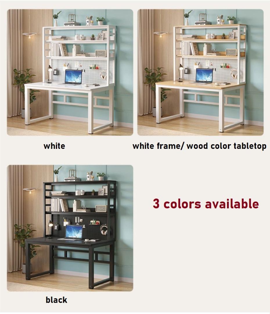 3-Tier Heavy-Duty Metal Study Table Computer Desk with Pegboard and ...