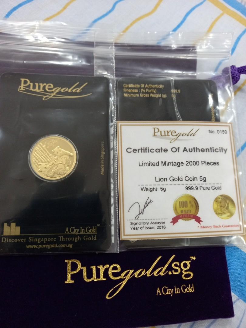 5g Lion Gold Coin / 999.9 Pure Gold / Singapore Made, Hobbies & Toys ...