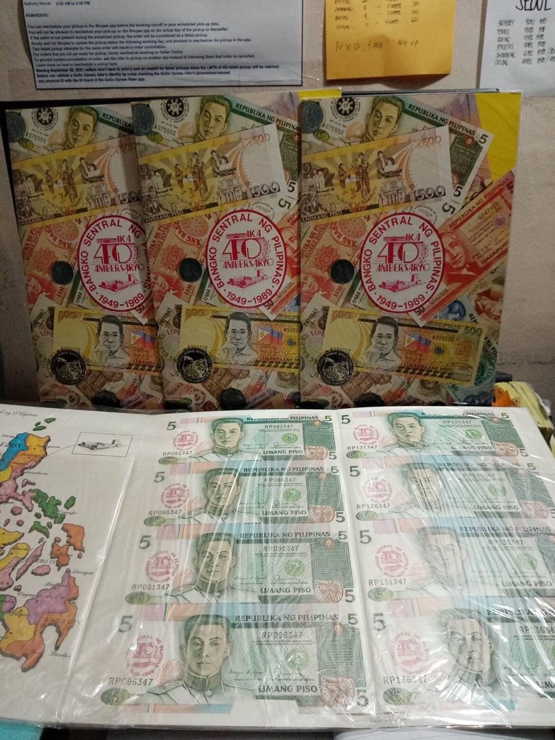 Overprint - 5piso 8pcs Uncut banknote in a folder Philippines money ...
