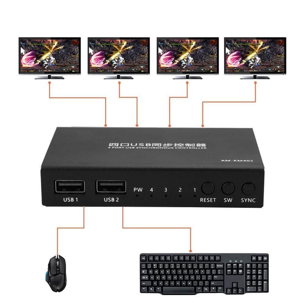 Aimos 1-for-4 4 Ports Splitter,Multifuncional Keyboard Mouse Synchronizer Controller KVM ...
