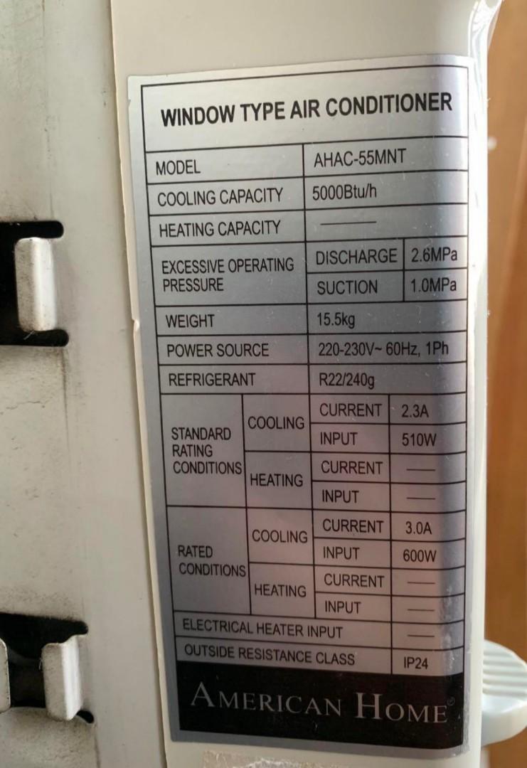 American Home AHAC-55MNT 0.5 HP Window Type Aircon, TV & Home ...