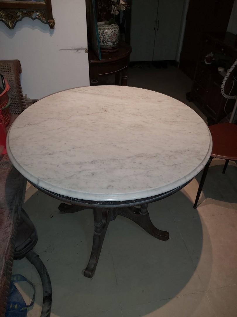Antique Teak & Marble Kopi Tiam Table, Furniture & Home Living ...