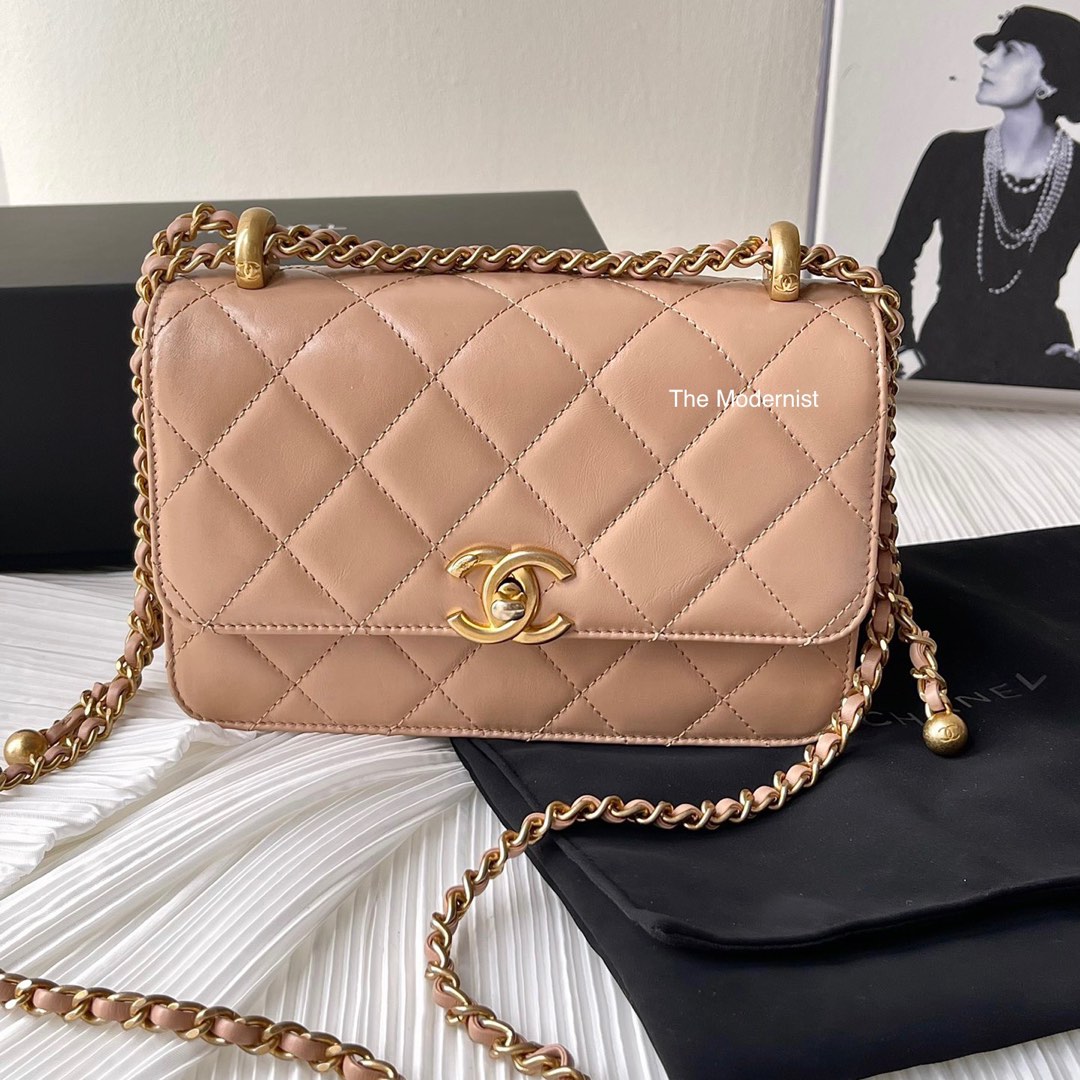 Authentic Chanel Mini Gold Ball Crush Flap Bag Dark Beige, Luxury, Bags ...
