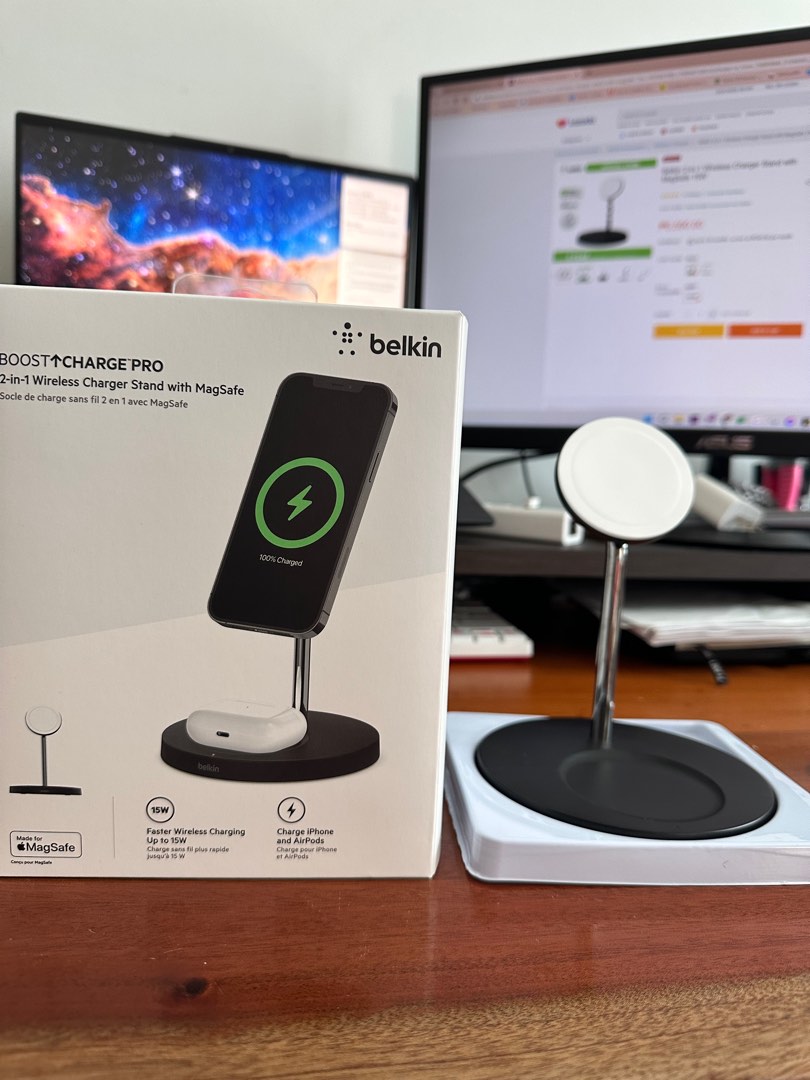 Belkin Boost Charge Pro 2-in-1 Wireless Charger Stand with MagSafe ...