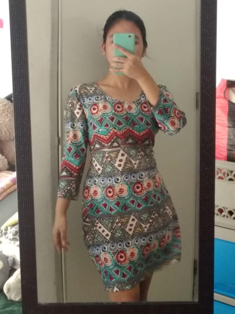 Blue Patterned Dress, Women's Fashion, Dresses & Sets, Dresses on Carousell