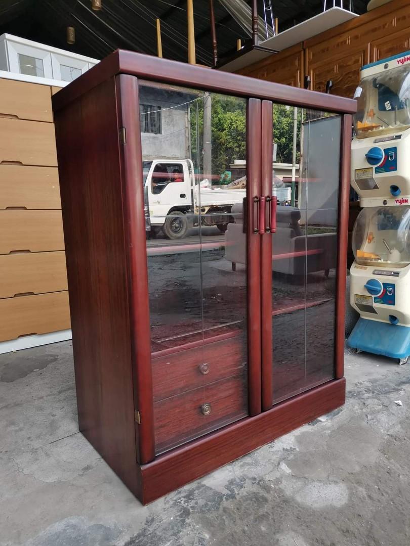 Console display cabinet 32L x 18W x 41H inches Glass doors with design ...