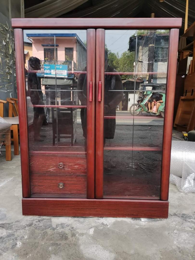 Console display cabinet 32L x 18W x 41H inches Glass doors with design ...