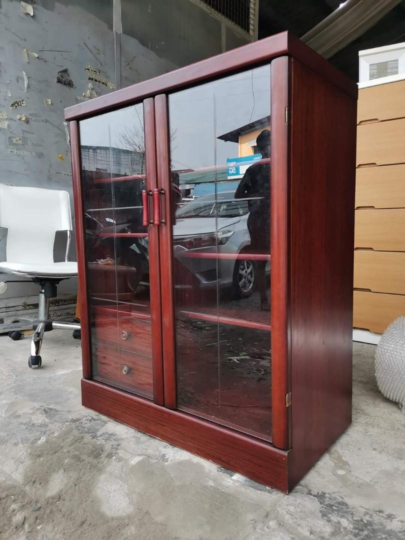 Console display cabinet 32L x 18W x 41H inches Glass doors with design ...