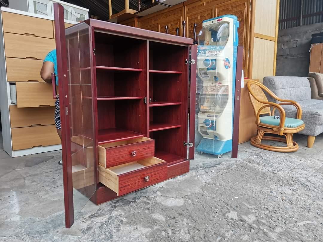 Console display cabinet 32L x 18W x 41H inches Glass doors with design ...