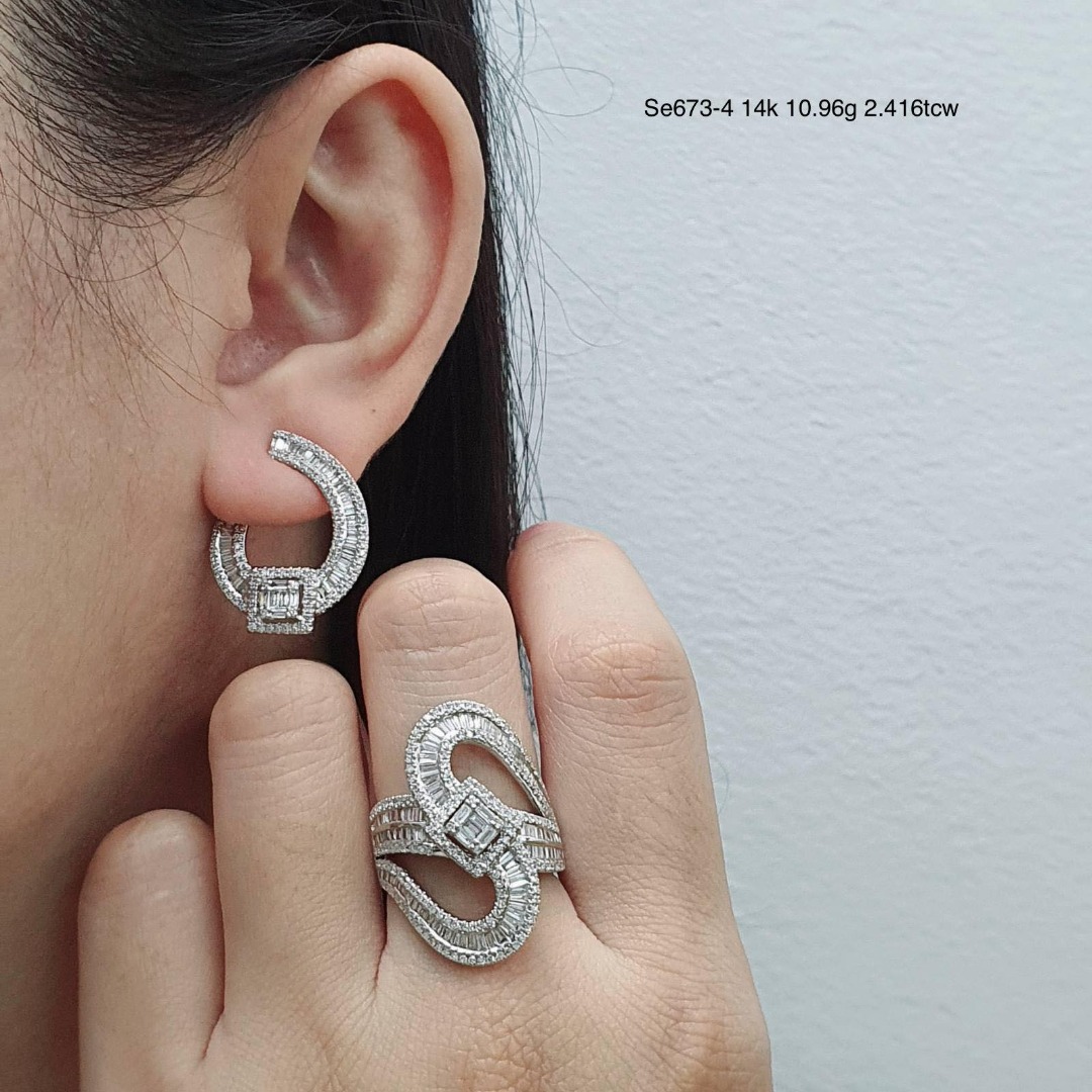 Diamond ring and earring set 10.96grams 2.416tcw, Women's Fashion ...