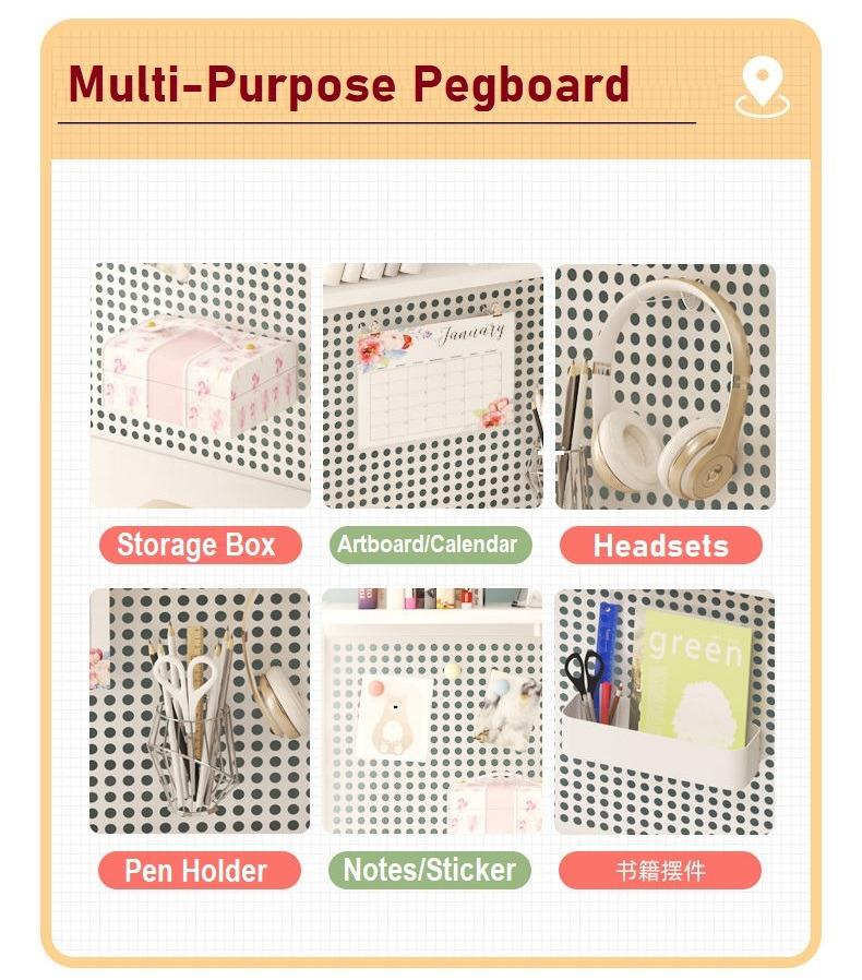 Heavy-Duty Metal Study Table Computer Desk with Pegboard and Book ...