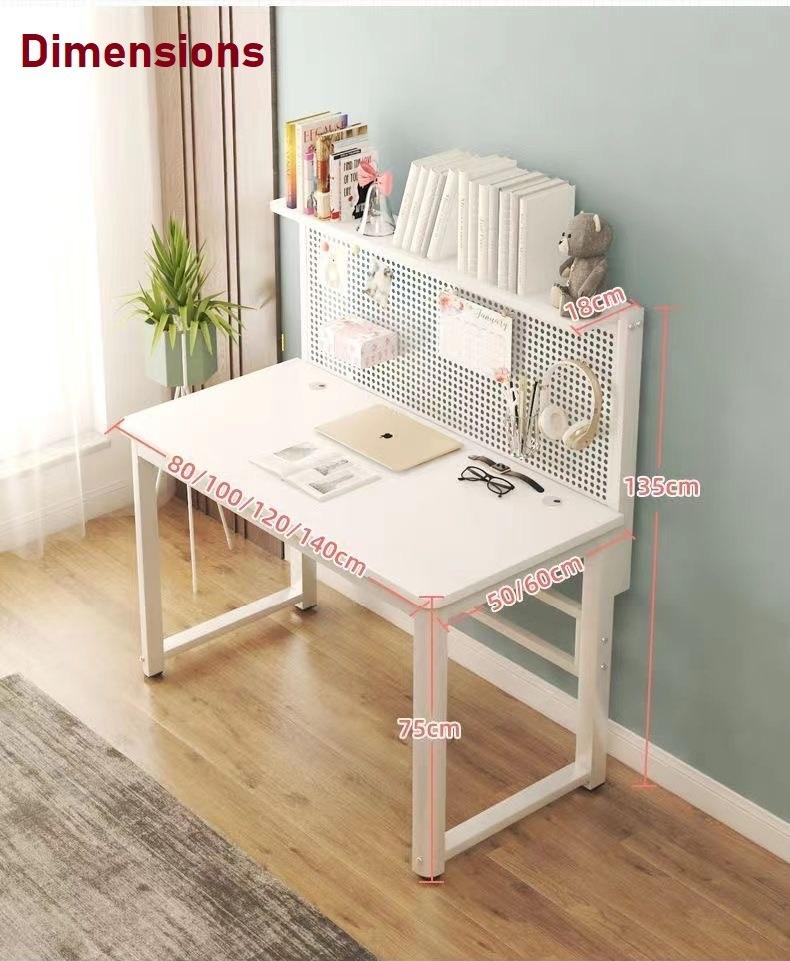Heavy-Duty Metal Study Table Computer Desk with Pegboard and Book ...