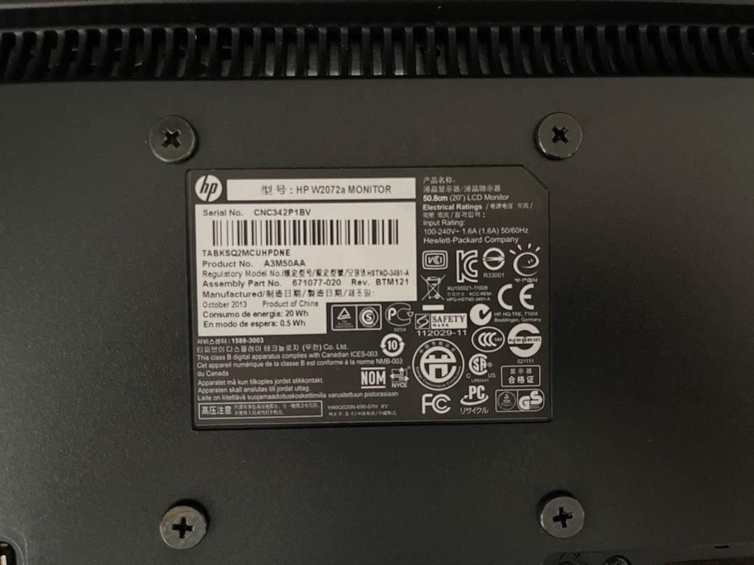 HP 20 inch monitor W2072a, Computers & Tech, Parts & Accessories ...