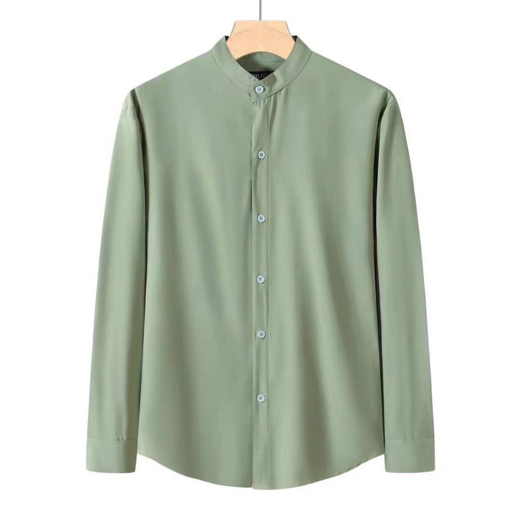 Longsleeves Sage Green Chinese Collar, Men's Fashion, Tops & Sets ...