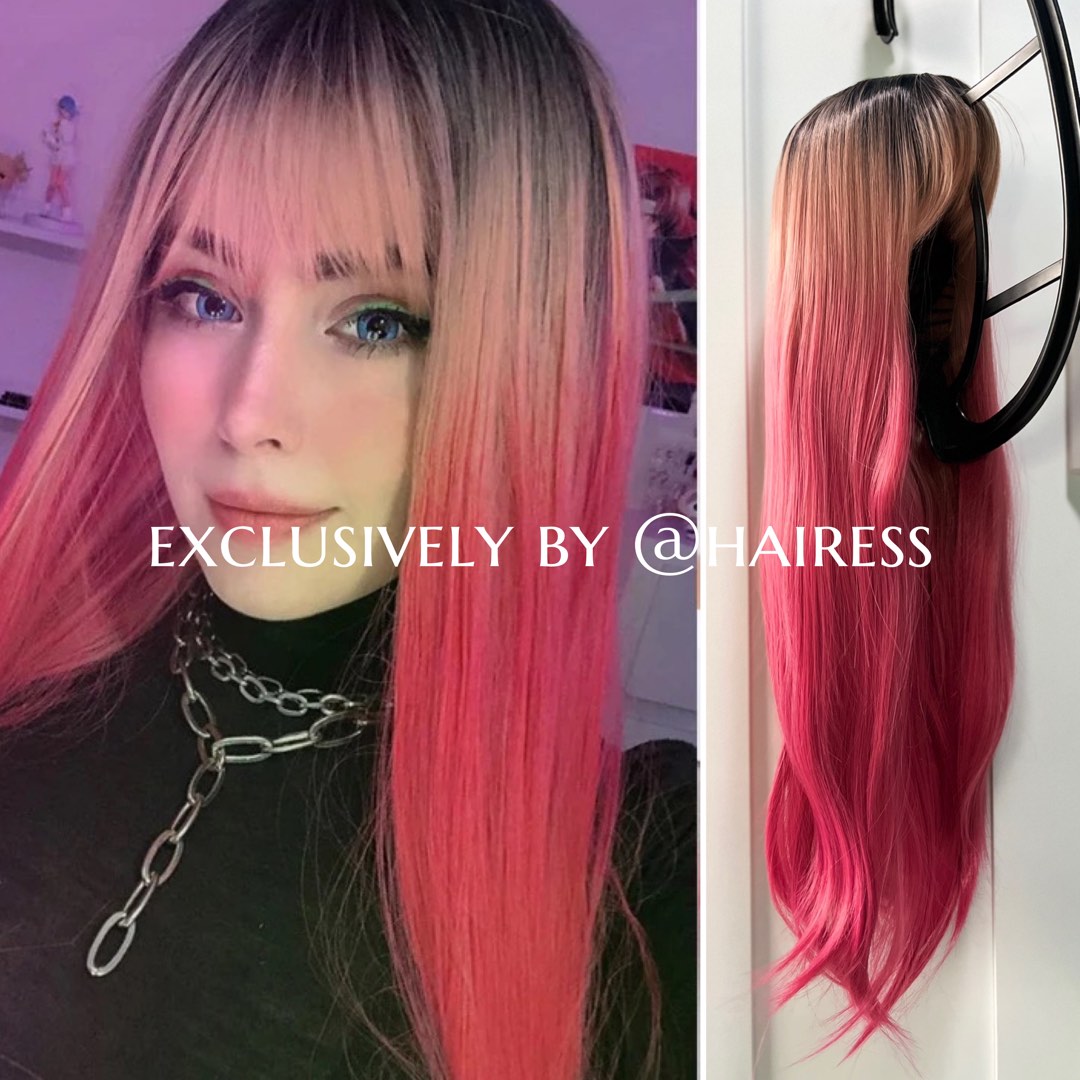 MICARA by Hairess | Anime Pink Ombre Long Straight Hair Wig Balayage ...