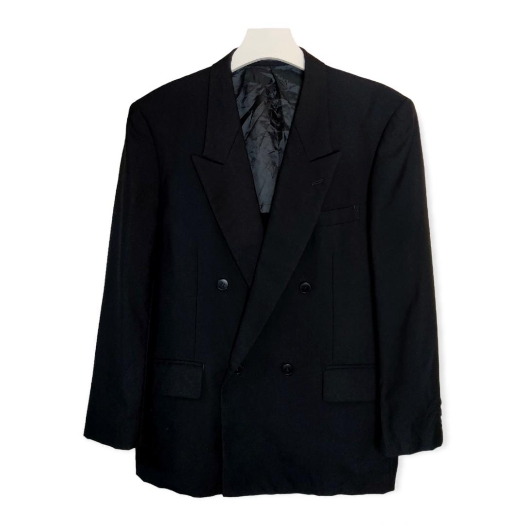 (M) NIKKE Black Double Breasted 4 Button Blazer/Coat, Men's Fashion ...