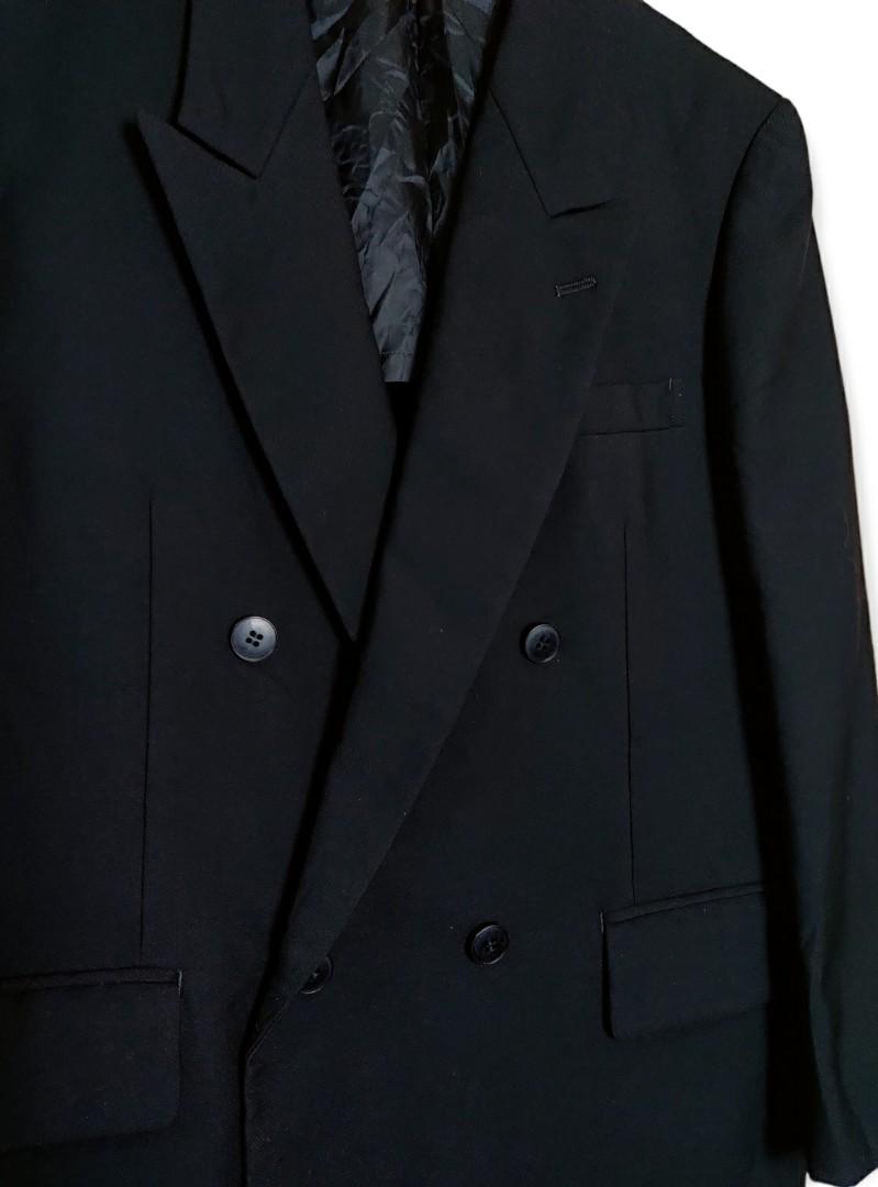 (M) NIKKE Black Double Breasted 4 Button Blazer/Coat, Men's Fashion ...