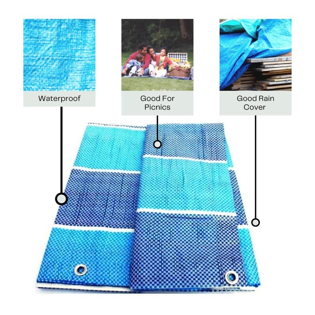 Waterproof Ground Sheet Blue PE Tarpaulin Canvas Groundsheet Cover Camping Picnic Construction ...