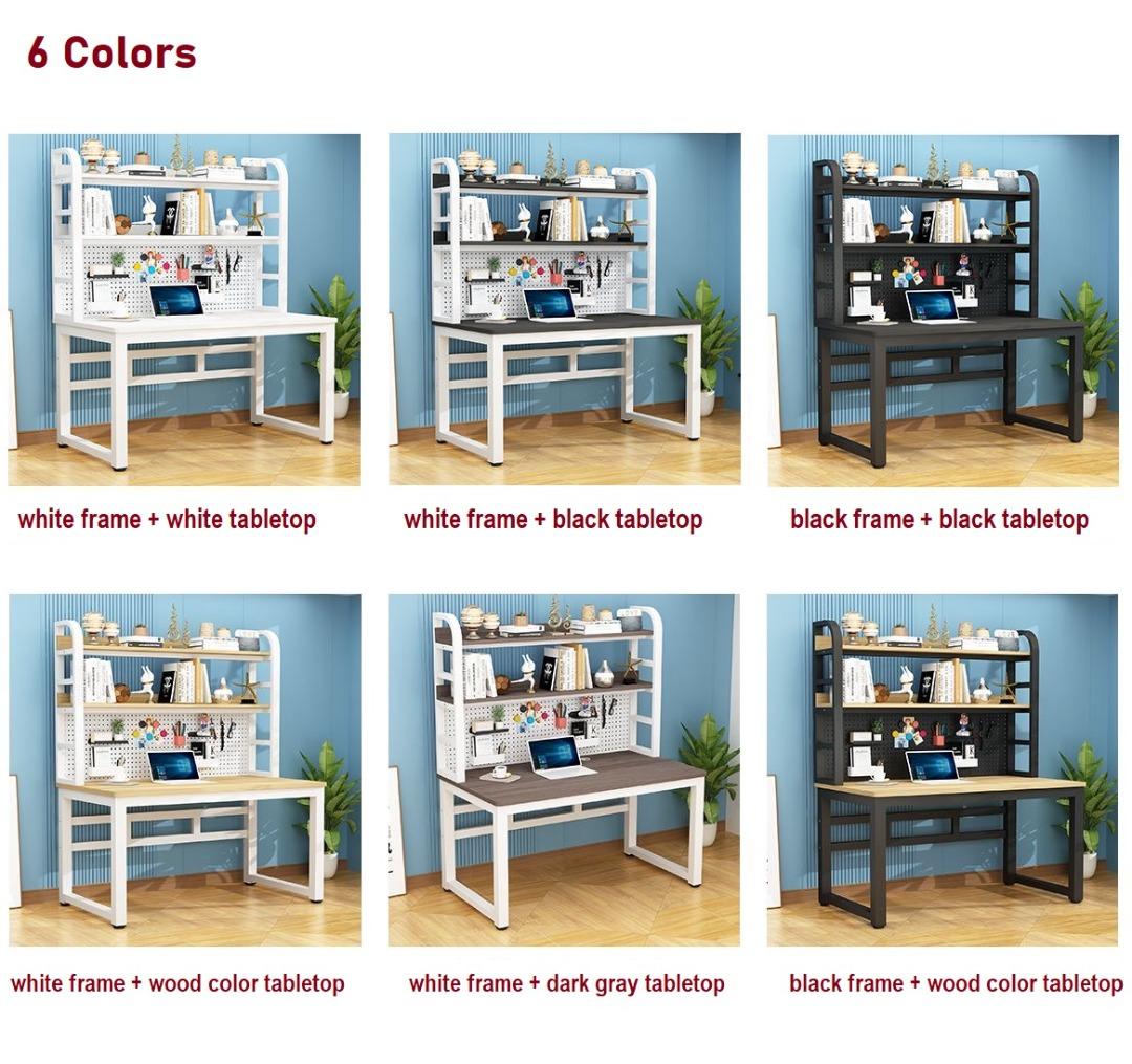 2-tier Heavy-Duty Metal Study Table Computer Desk with Pegboard and 2 ...