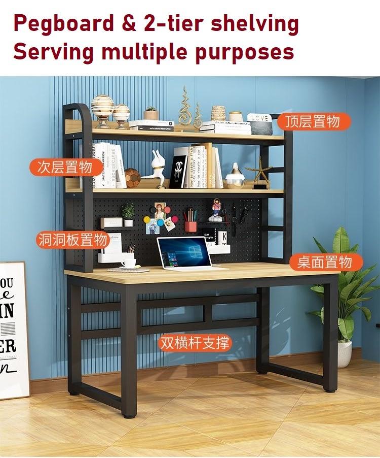 2-tier Heavy-Duty Metal Study Table Computer Desk with Pegboard and 2 ...